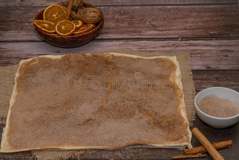 Uncooked Puff Pastry Dough with Cinnamon and Sugar for Making Rolls ...