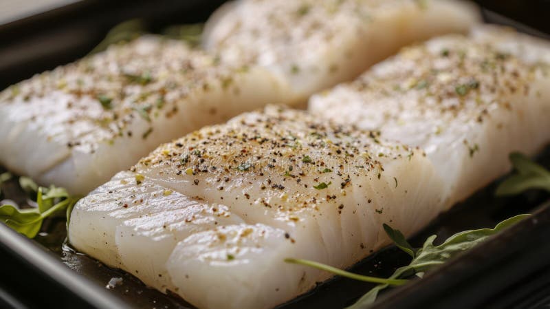 Uncooked Raw Cod Steaks Seasoned in Tray Perfect for Kitchen or Cooking ...