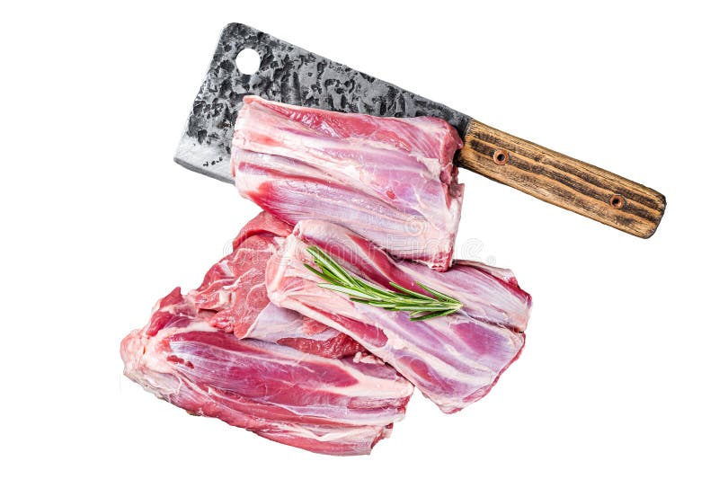 Uncooked Raw Lamb Mutton Shanks on a Butcher Board. Isolated, White ...