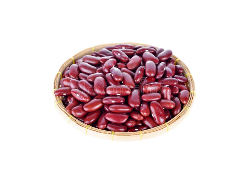 Uncooked Red Beans in Bamboo Basket on White Background Stock Photo ...