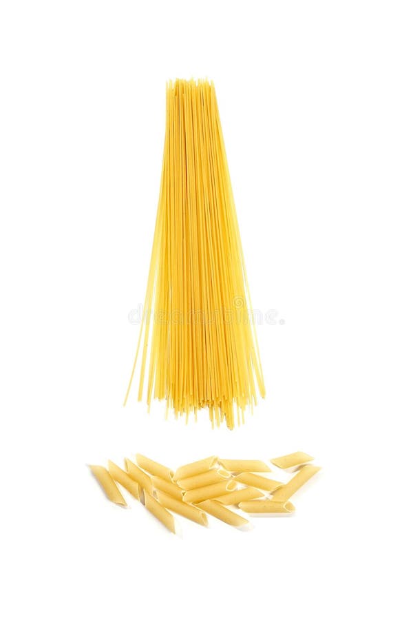 Uncooked Spaghetti and Penne Pasta Isolated on White Stock Photo ...