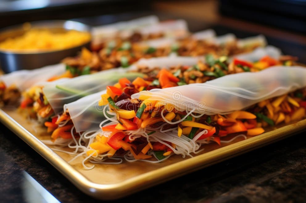 Uncooked Spring Rolls on a Parchment Paper Stock Image - Image of ...
