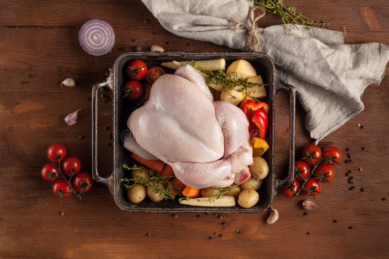 Uncooked Whole Chicken with Vegetables Ready for Baking Stock Image ...