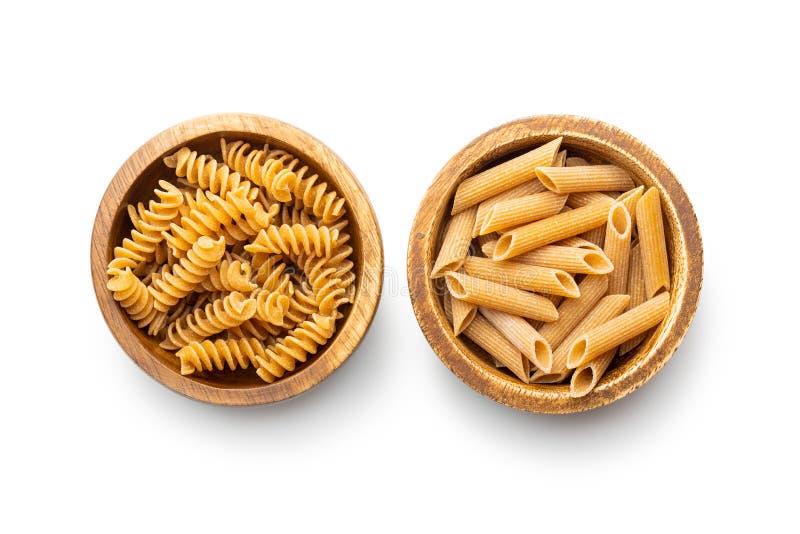 Uncooked Whole Grain Pasta Isolated on White Background. Raw Pasta in ...