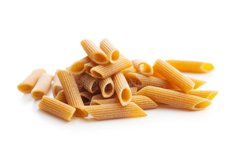 Uncooked Whole Grain Pasta Isolated on White Background. Raw Penne ...