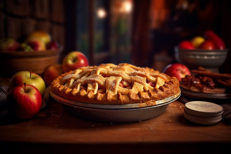 Uncut Apple Pie with Apples Scattered Around it, AI-generated. Stock ...