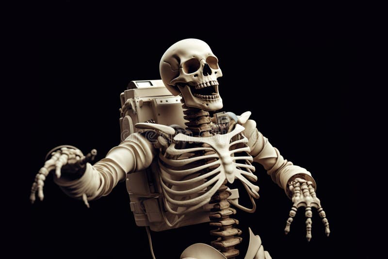 The Undead Astronaut. Skeleton Astronaut Flying in Open Space ...