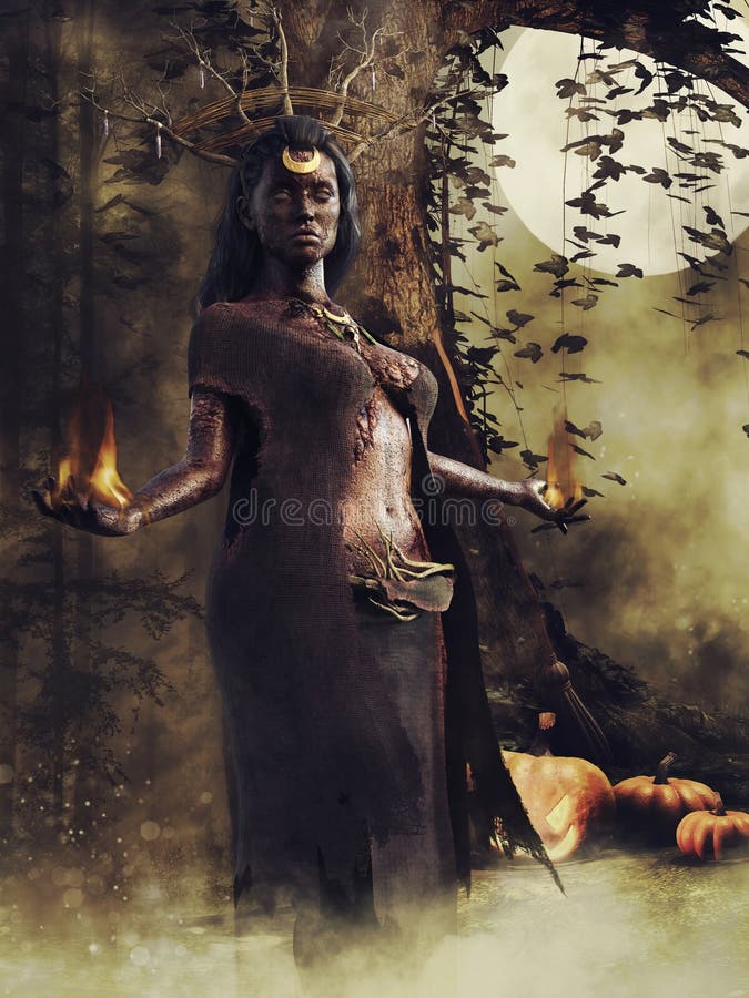 Undead Witch Holding Flames in Her Hands Stock Illustration ...