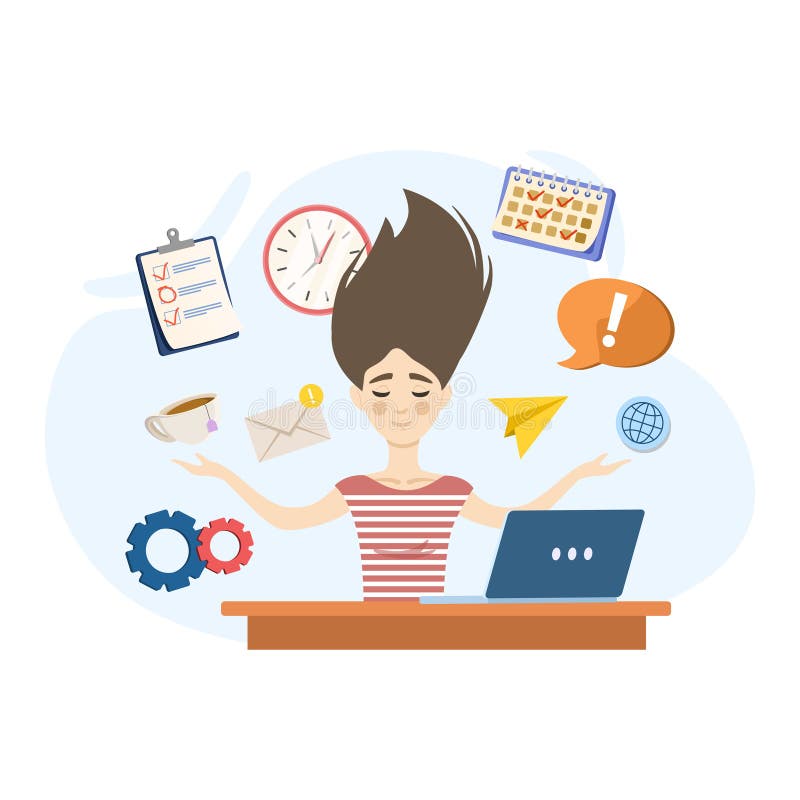 Multitasking Female Office Worker Managing Her Work at Her Desk Stock ...