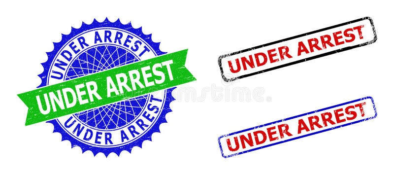 UNDER ARREST Text Written on Blue Vintage Round Stamp Stock ...