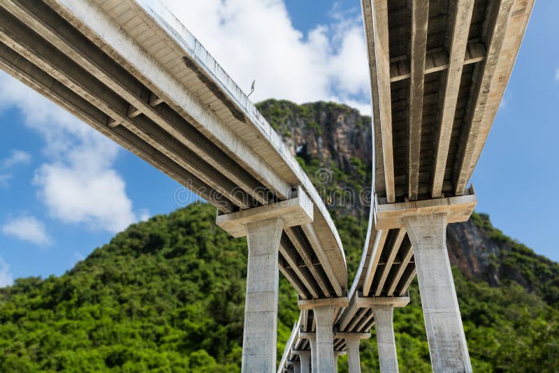 Under Bridge Expressway with Blue Sky and Mountain Stock Image - Image ...