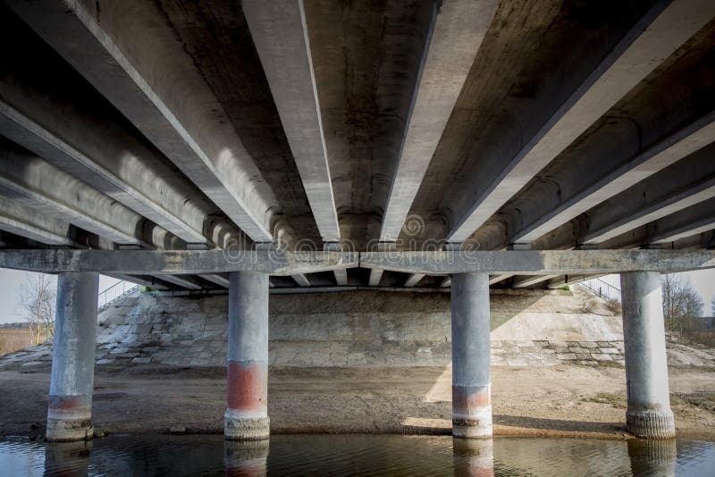 Concrete Bridge Columns, The Reflection In The River Stock Image ...