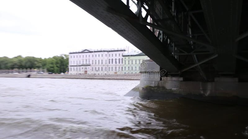Under Bridge Passes Ship Channel - Arch Bridge Structure Stock Video ...