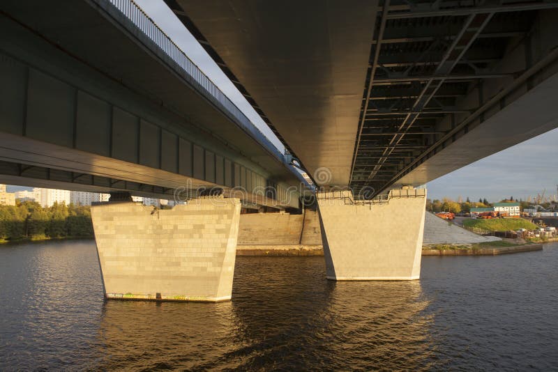 Under a Bridge Perspective from Ship in Sunset Stock Image - Image of ...