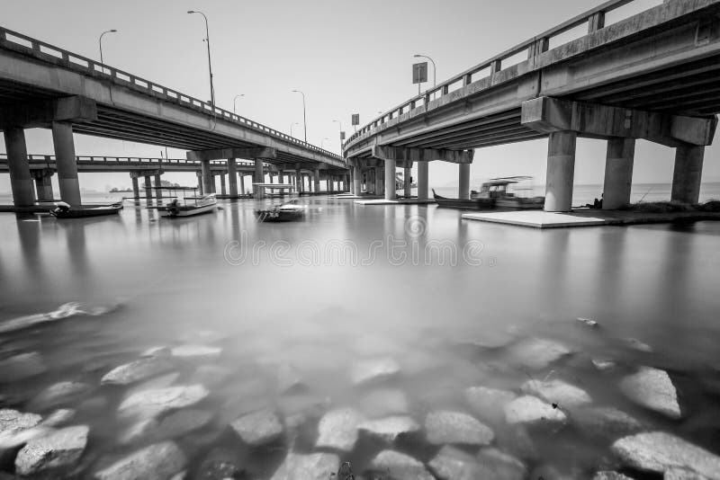 Under a Bridge View in Penang Malaysia in Black and White Stock Image ...