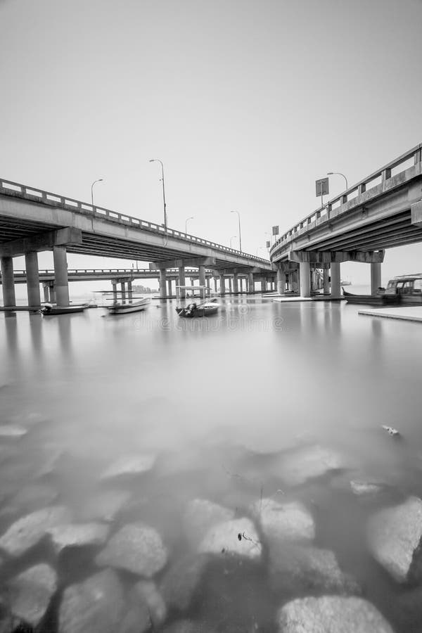 Under a Bridge View in Penang Malaysia in Black and White Stock Image ...