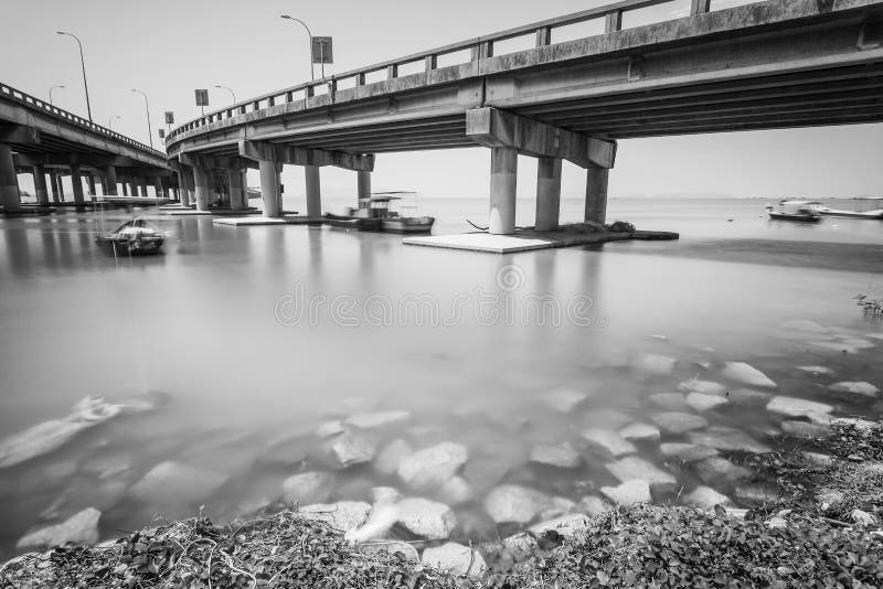 Under a Bridge View in Penang Malaysia in Black and White Stock Photo ...