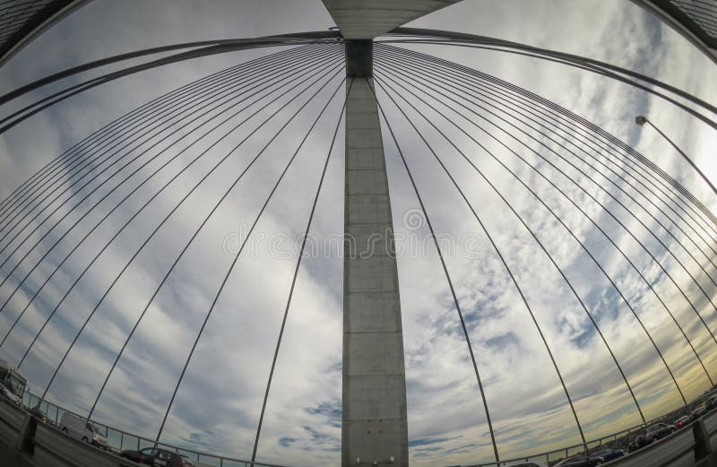 Under the Cable-stayed Bridge Tower, the Image Showing Its Long Cable ...