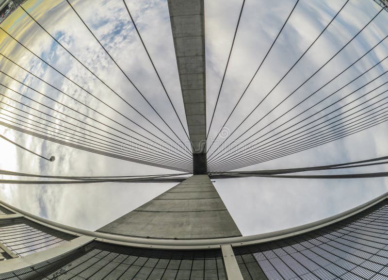Under the Cable-stayed Bridge Tower, the Image Showing Its Long Cable ...