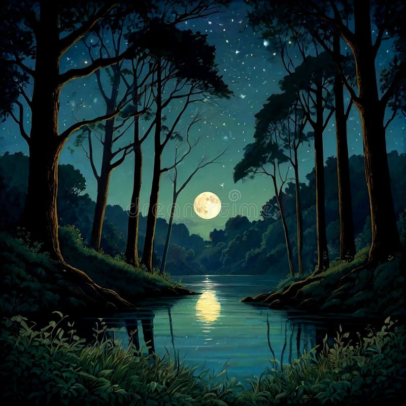 "Under the Canopy of a Starlit Sky, the Moon Hangs Luminous and Full ...