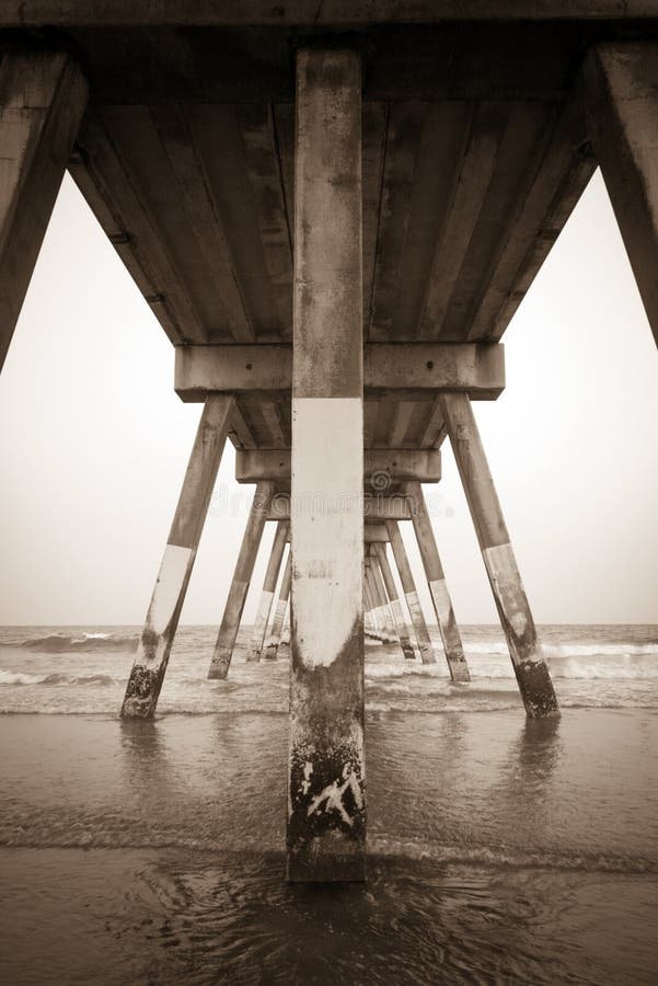 Under Concrete Beach Pier at Wrightsville Beach Stock Image - Image of ...