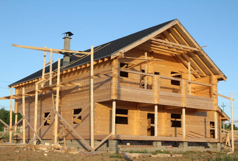 Log Cabin Under Construction Stock Photo - Image of homestead, brown ...