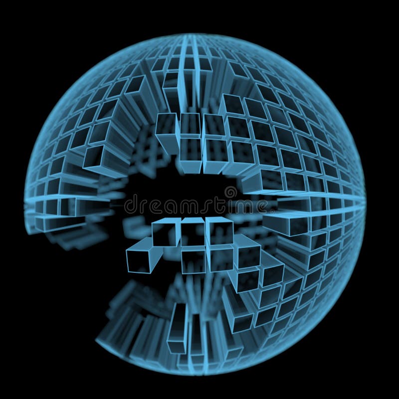 Under Construction Ball Made of Rectangular Parts (3D Xray Blue ...