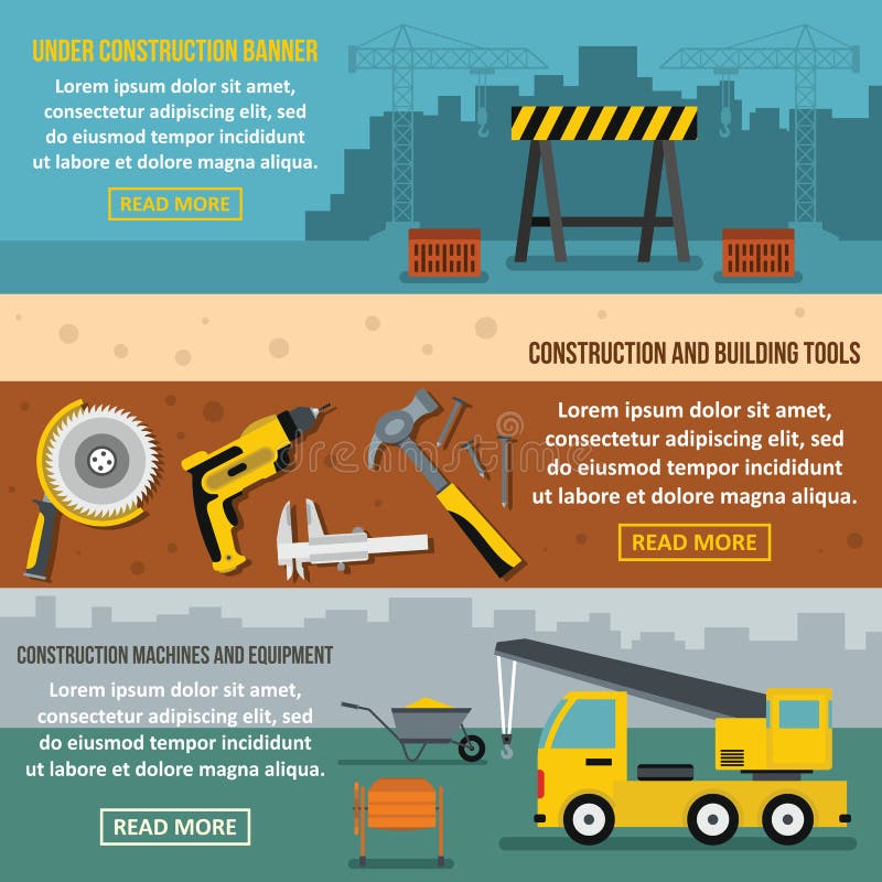 Under Construction Banner Concept Set, Flat Style Stock Vector ...