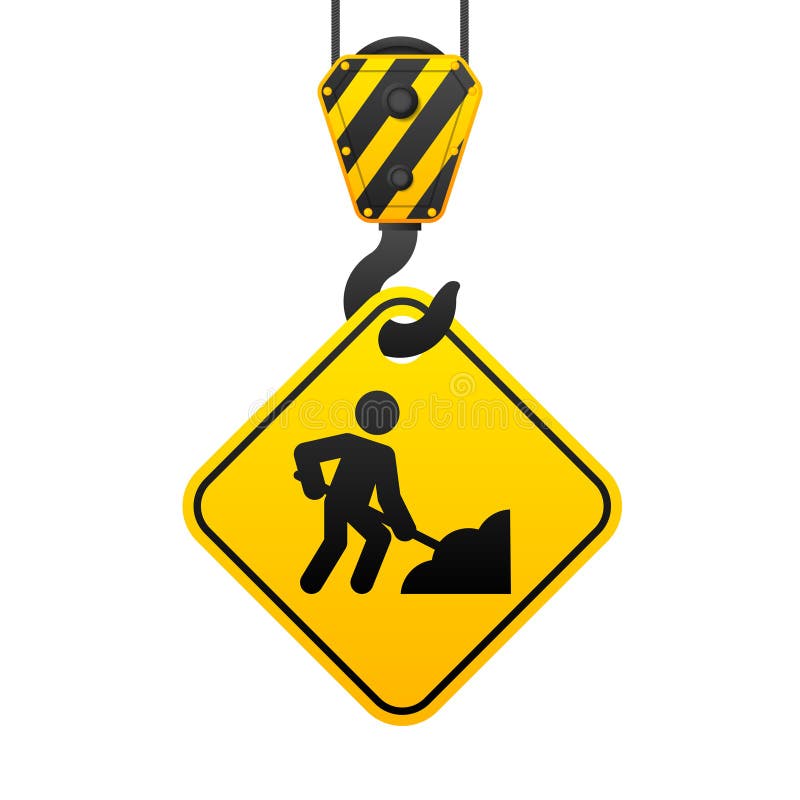 Construction Banner with Worker and Crane Hook Stock Vector ...