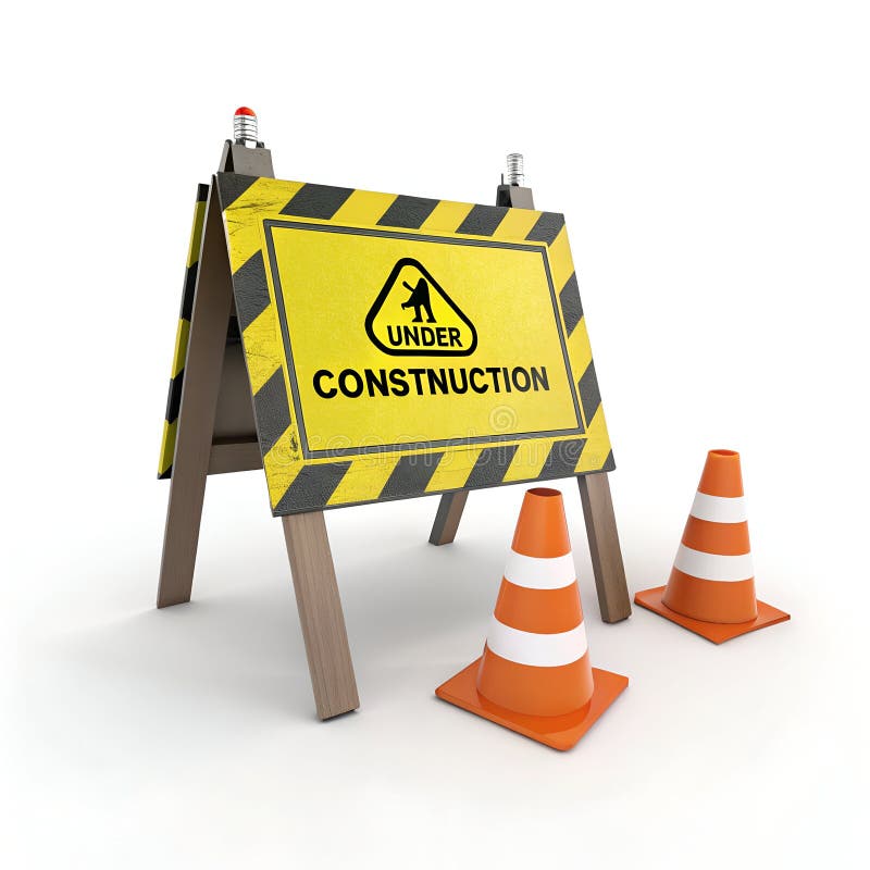 "Under Construction Board 3D Icon and Illustration Isolated on White ...