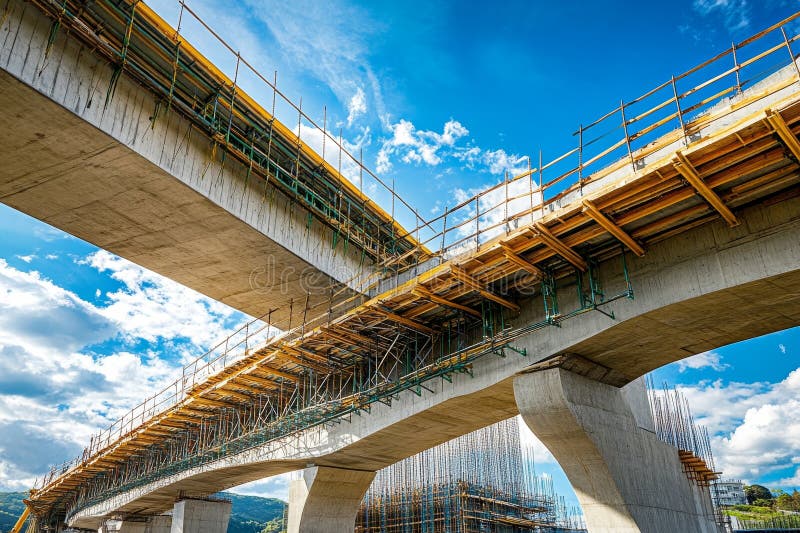Under Construction a Bridge Framework Against a Bright Blue Sky ...