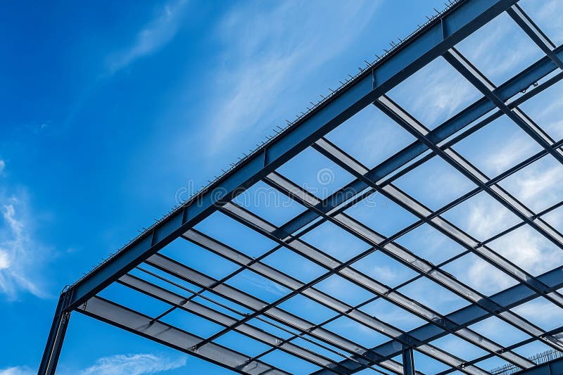 Under Construction Building with Beautiful Sky, Steel Roof Truss ...