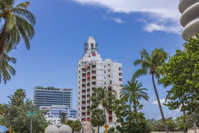 Under-construction Building in Miami Beach Surrounded by Palm Trees and ...