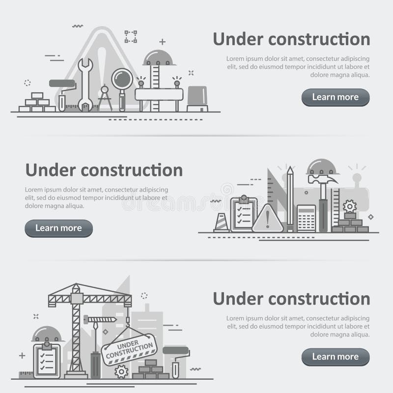 Under Construction Building Process Web Header Banner Set Stock Vector ...