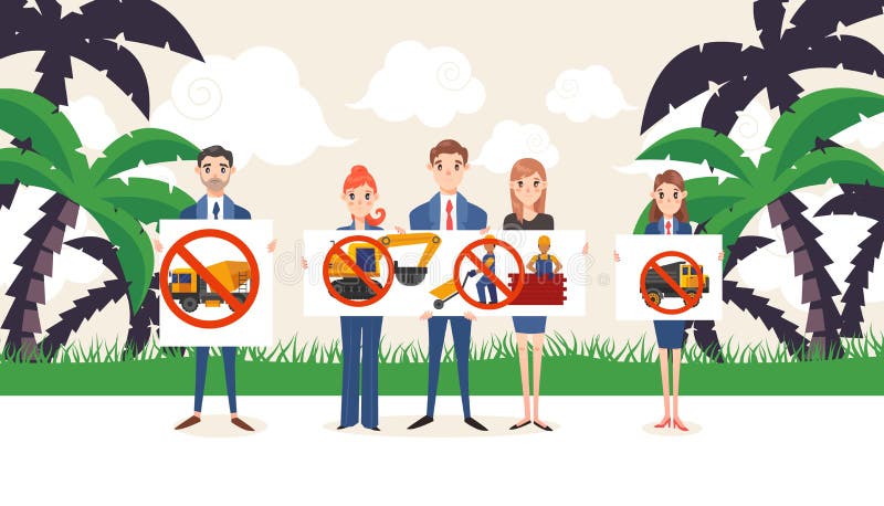 Under Construction, Demonstration Group with Banners, Vector ...