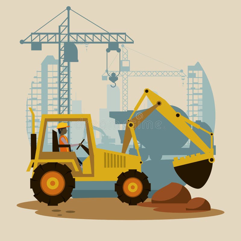 Under Construction Excavator Machine Stock Vector - Illustration of ...