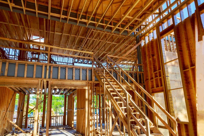 Under Construction Home Framing Interior View of House Stock Image ...
