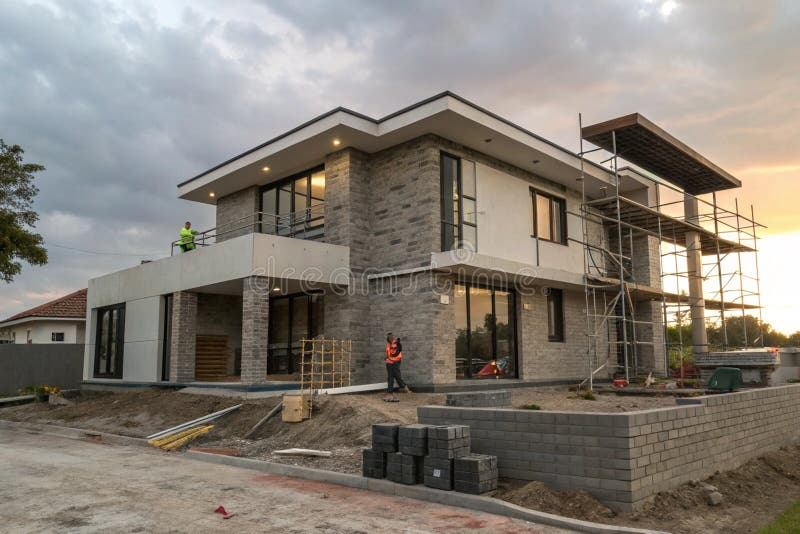 Under Construction House with Concrete Block or Bricks Stock ...