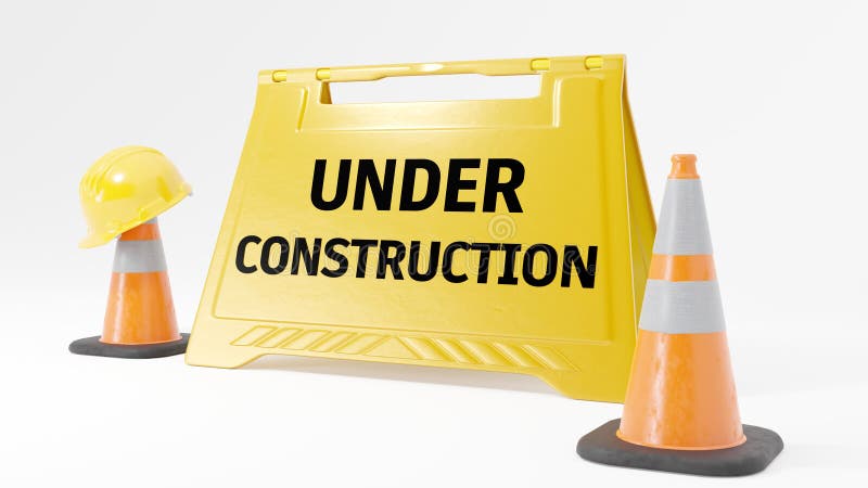Under Construction Icon with Hard Hat and Traffic Cone on Vibrant White ...