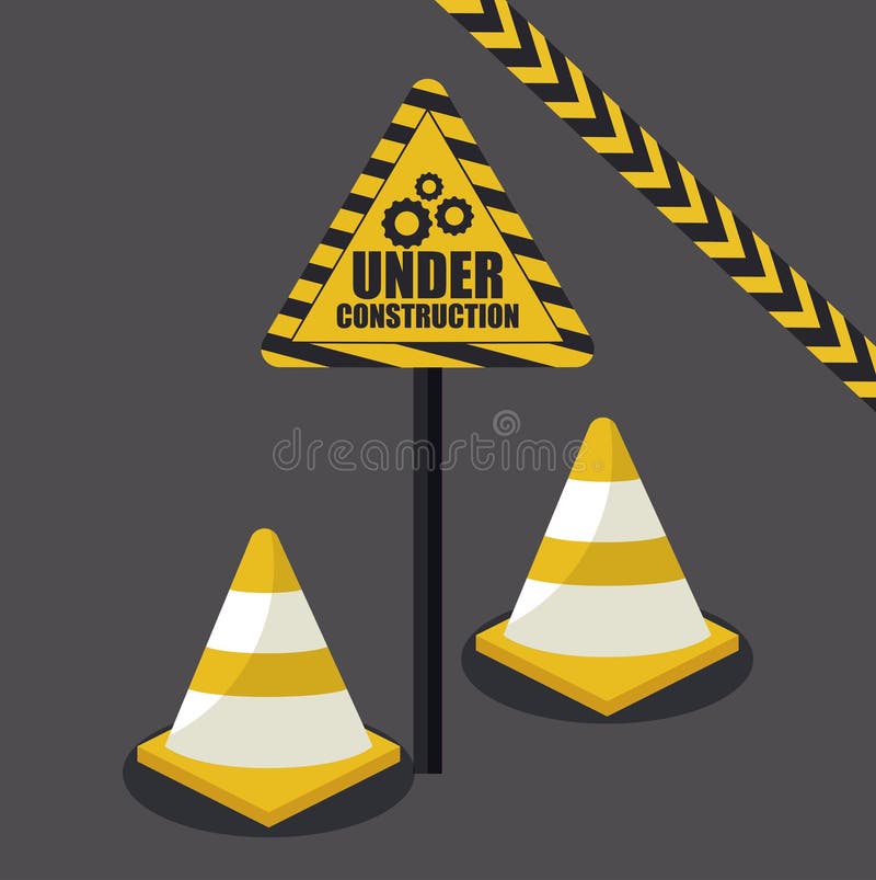 Under Construction Label with Cones Stock Vector - Illustration of cone ...