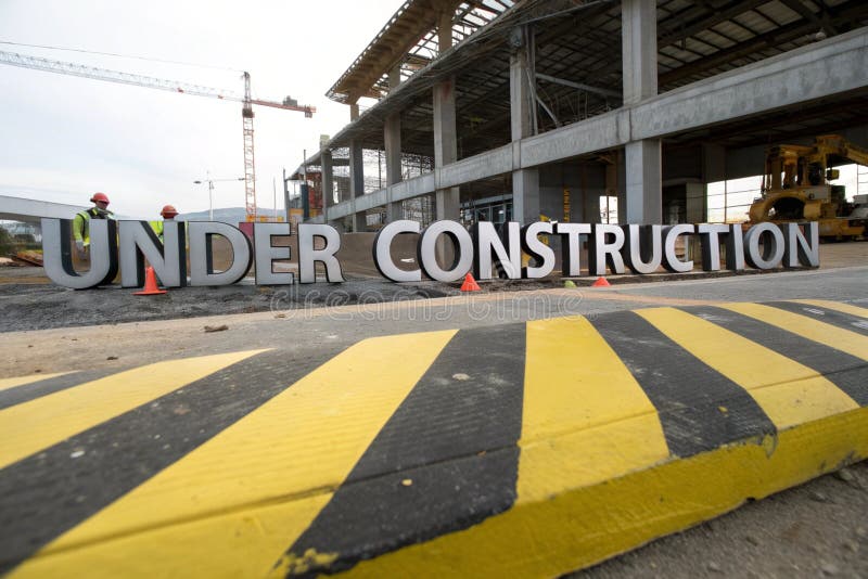 Under Construction Metal Text Over Hazard Stripes Stock Illustration - Illustration of zone ...
