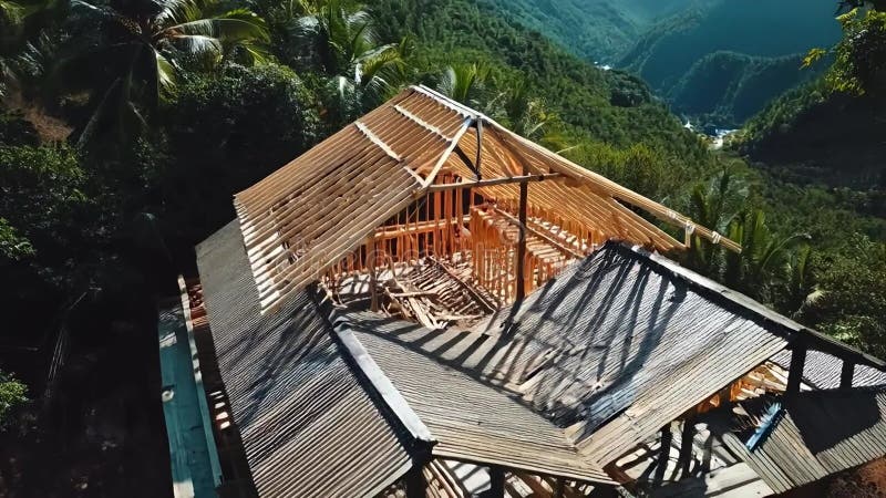 Under-Construction Modern Home with Wooden Roofing Framework Modern ...