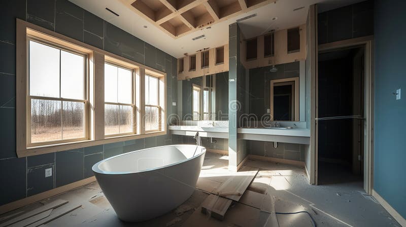 Under Construction, a Modern and Luxurious Bathroom in a New House ...