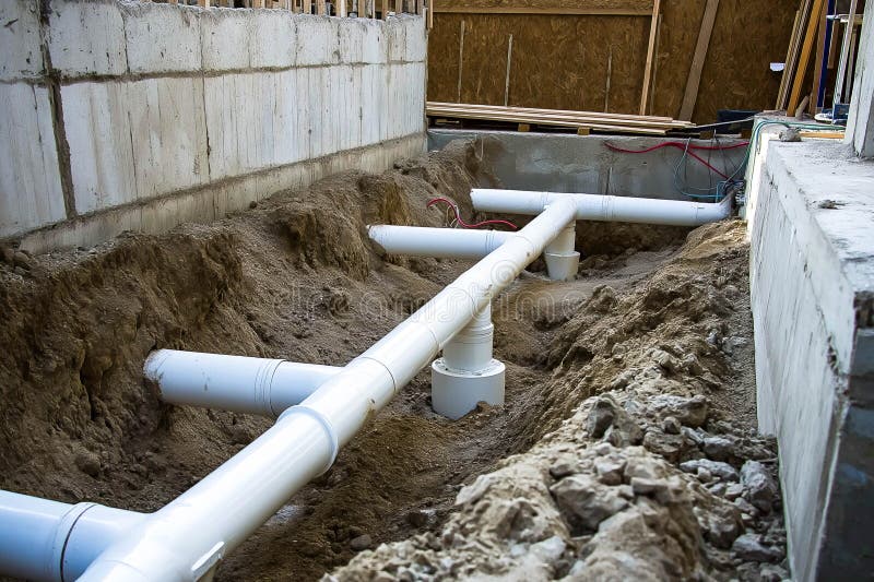 Under Construction New Home PVC Waste Water System Rough Plumbing Stock ...