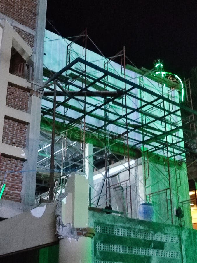 Under Construction on Night Sight View Stock Photo - Image of building ...