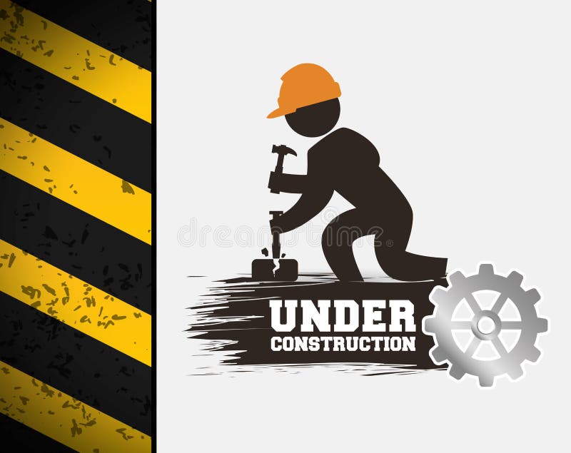 Under Construction Poster Worker Hammer Gear Stock Illustration ...