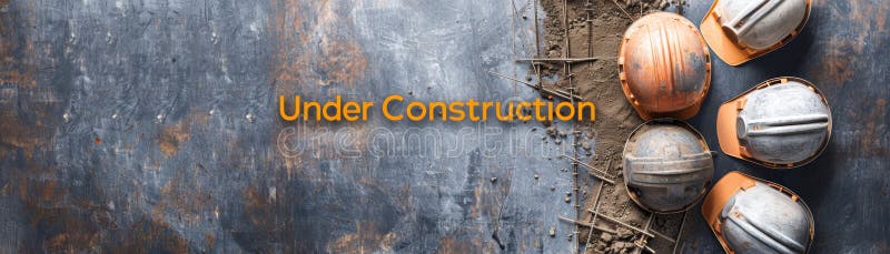 Under Construction Sign with Old-fashioned Helmets Against a Rusted ...