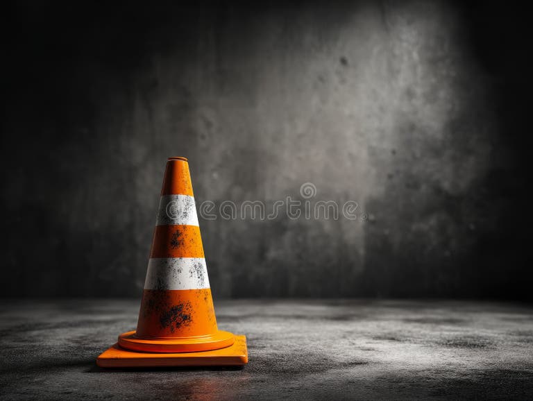 Under Construction Sign with Traffic Cone for Safety Concept Stock ...