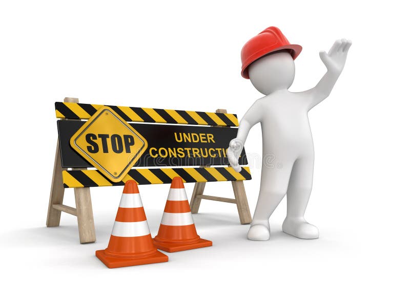 Under Construction Sign and Worker Stock Illustration - Illustration of ...