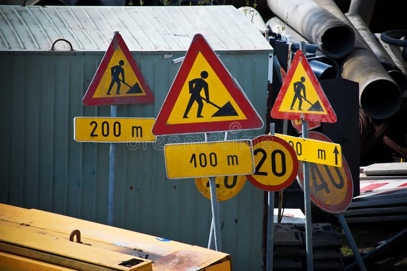 Under construction signs stock photo. Image of security - 14961750